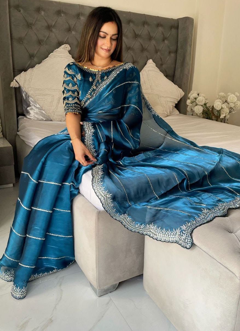 Buy Morpeach Pure Jimmy Choo Silk Sequins Work Festival Wear Saree ...