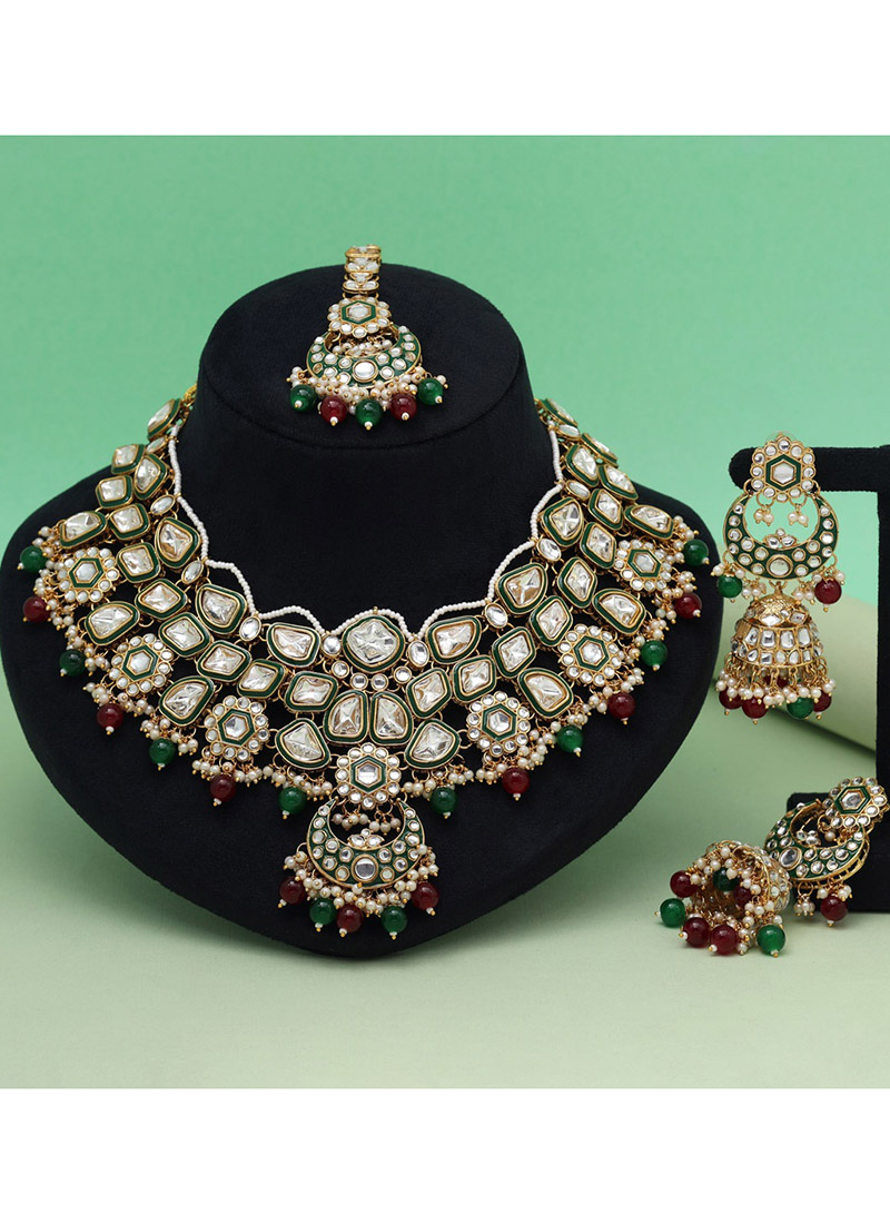 Pista Green Color Kundan Necklace Set Catalog