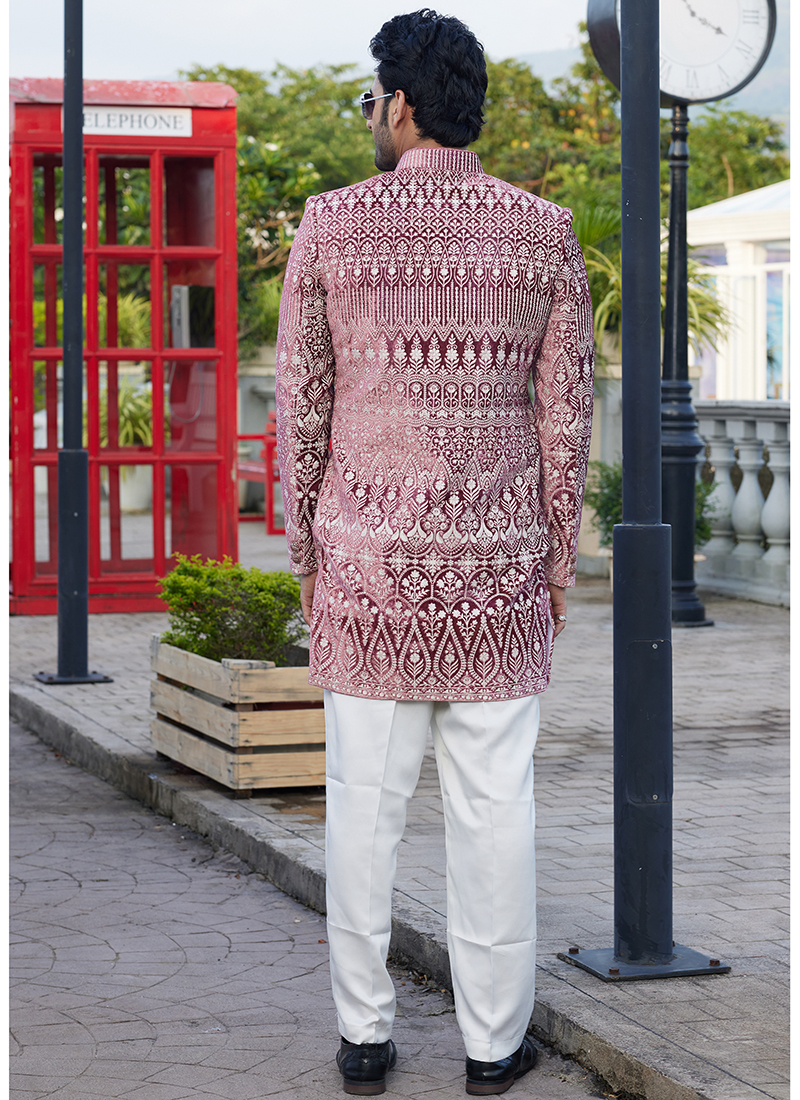 Buy Dark Onion Velvet Thread Work Wedding Wear Readymade Jodhpuri Suit ...