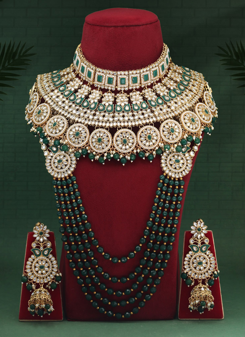 Green Color Kundan Dulhan Set Catalog