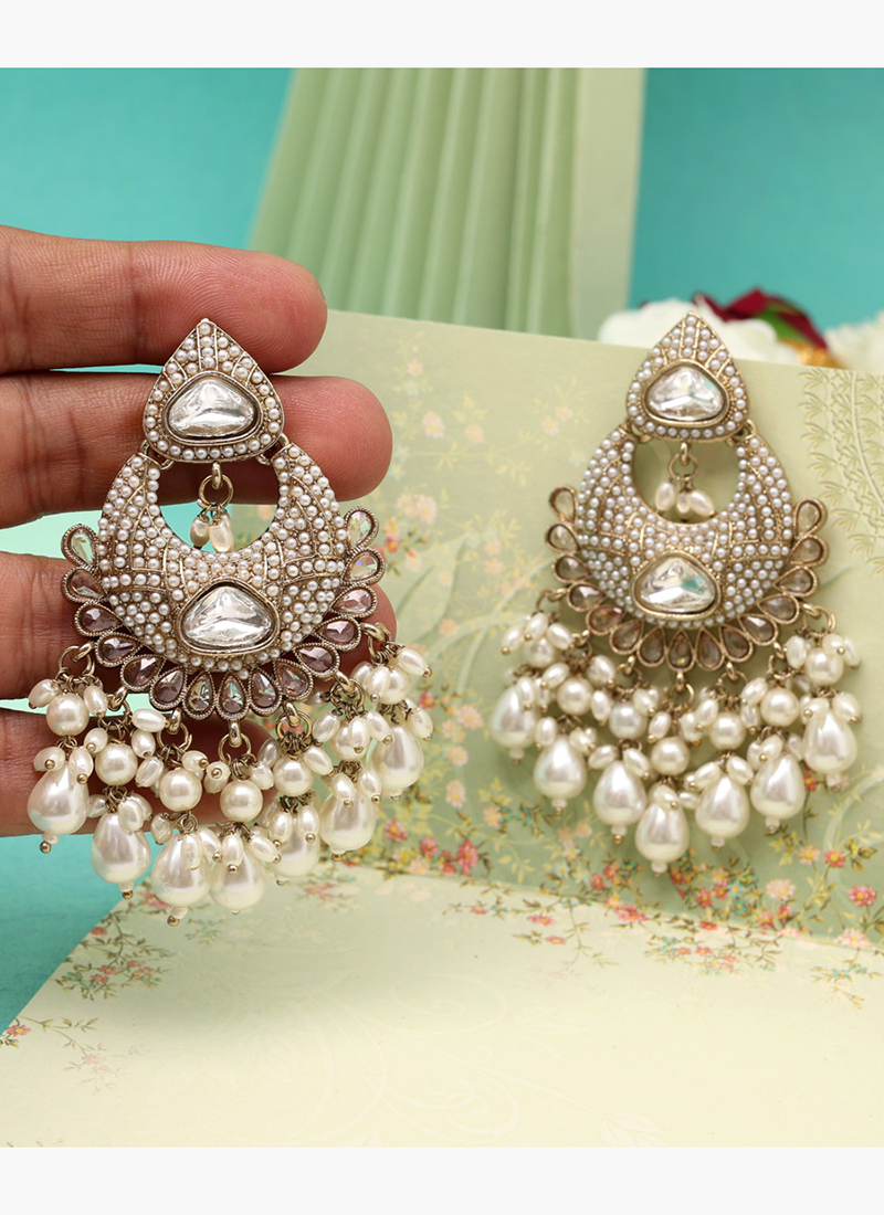 Buy Eid Wear White Color Pakistani Kundan Earrings Online From Surat ...
