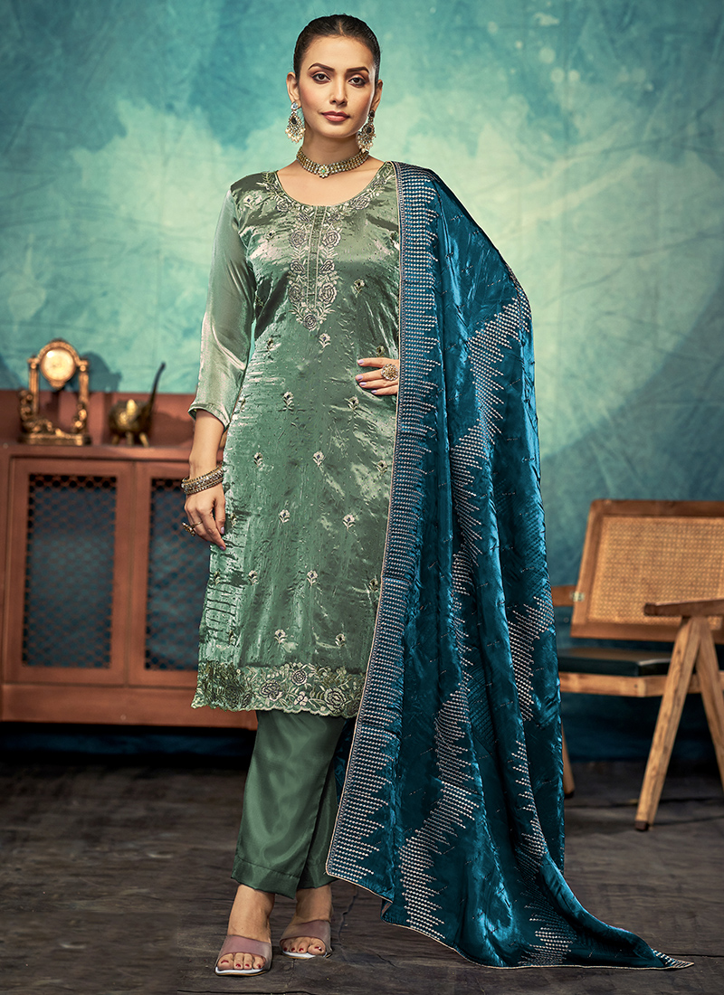 Buy Sky Blue Jimmy Choo Embroidery Work Party Wear Straight Suit Online ...
