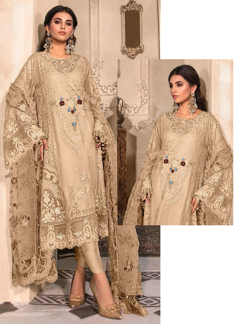 Buy Festival Wear Beige Embroidery Work Heavy Organza Pakistani Suit Online From Surat Wholesale ...