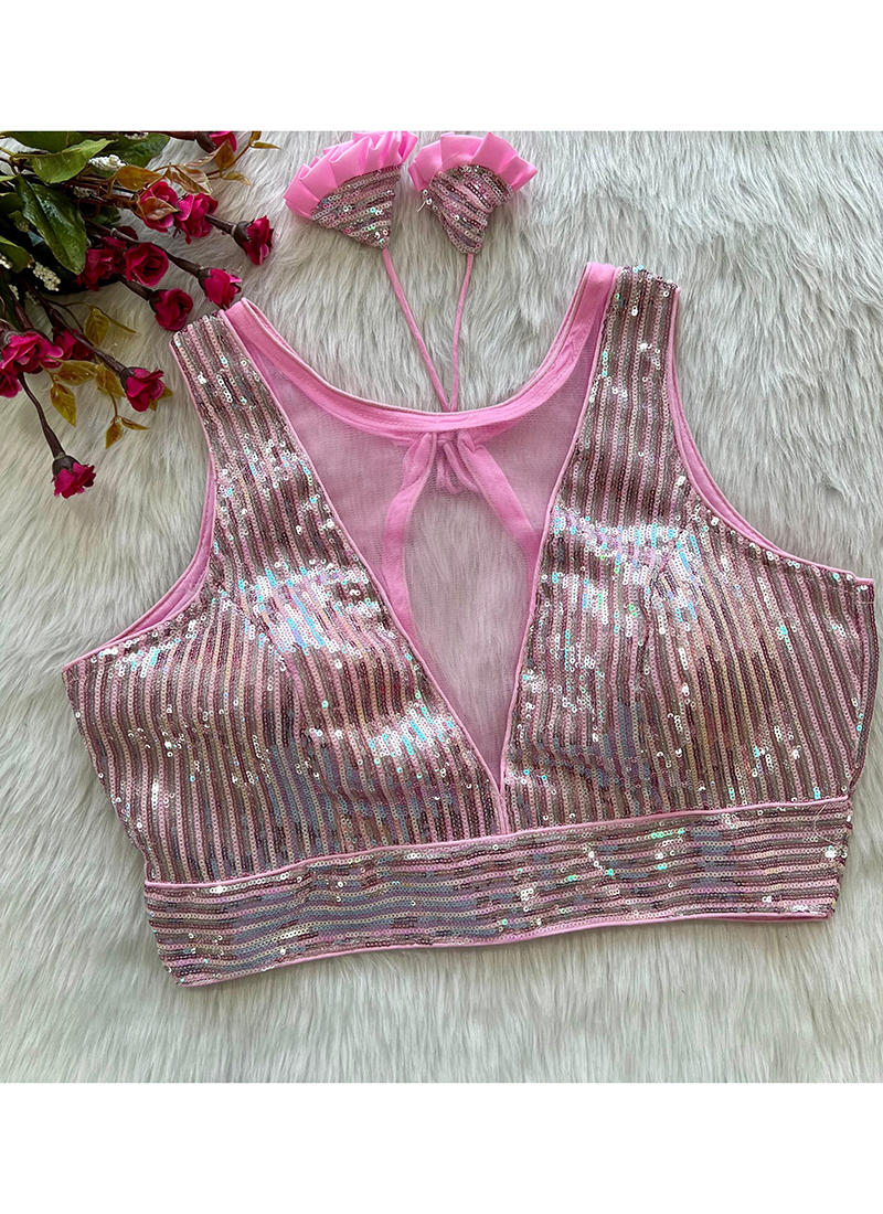 Buy Party Wear Light Pink Sequence Work Heavy Imported Net Readymade ...
