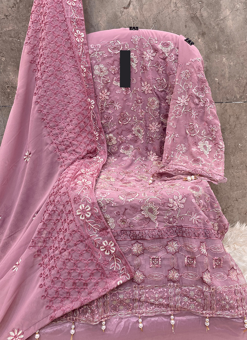 Buy Festival Wear Pink Embroidery Work Georgette Pakistani Suit Online ...