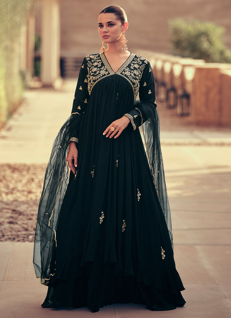 Maskara Chinnon Silk Wholesale Readymade Gown With Dupatta 5 Pieces ...