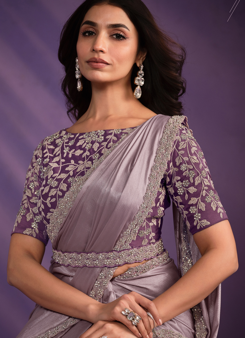 Buy Party Wear Light Purple Sequence Work Crepe Sttin Silk Ready To ...