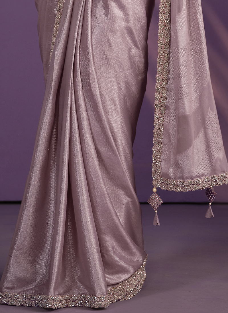 Buy Party Wear Light Purple Sequence Work Crepe Sttin Silk Ready To ...