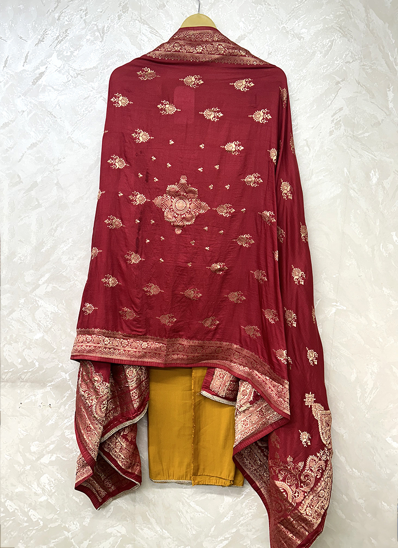 Buy Mustard Pure Modal Hand Work Traditional Wear Punjabi Dress ...