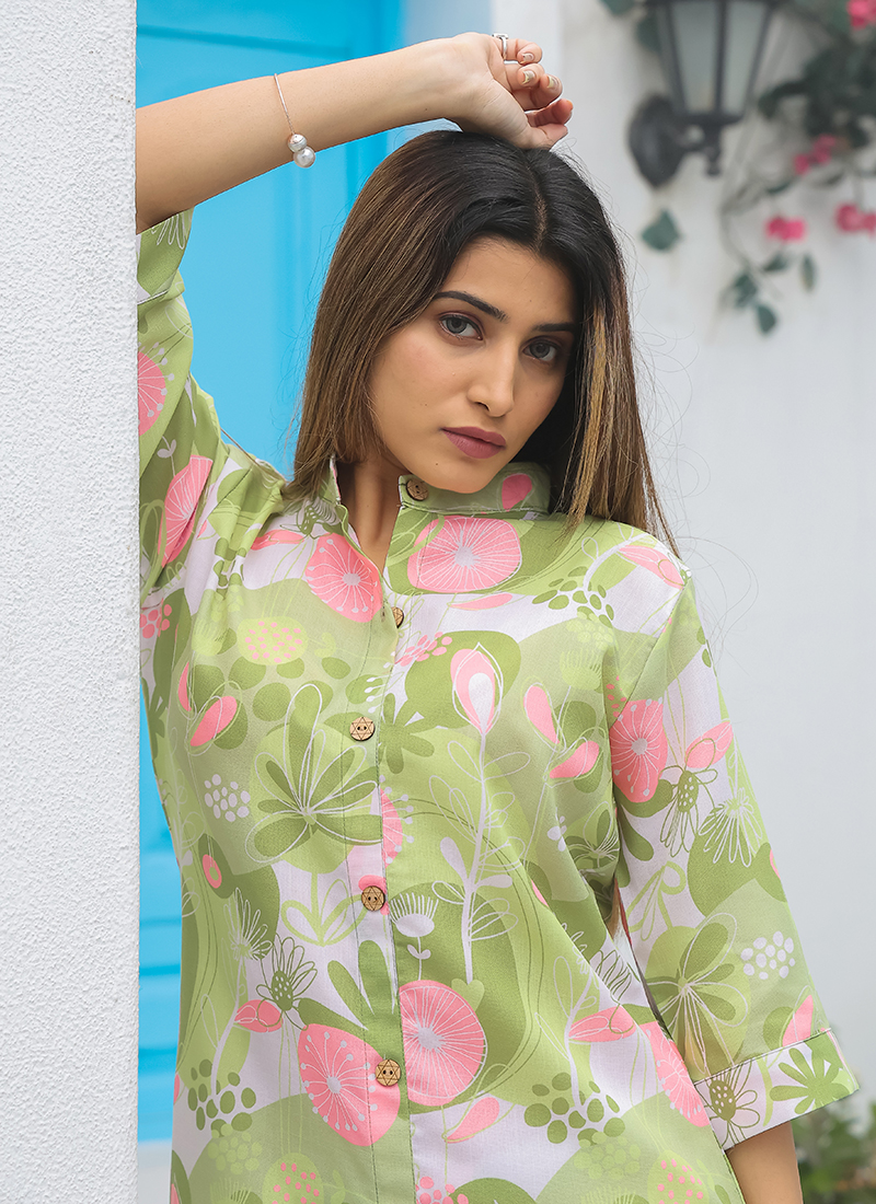 Buy Pista Green Cotton Printed Casual Wear Cord Set Online From Surat ...