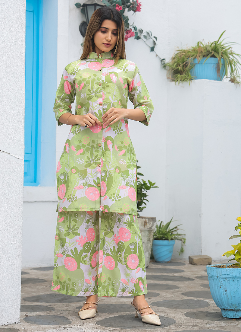 Buy Pista Green Cotton Printed Casual Wear Cord Set Online From Surat ...