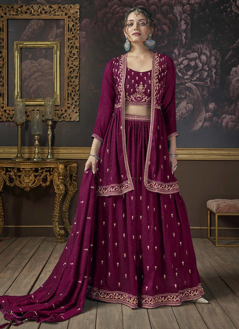 Buy Rani Pink Premium Silk Embroidery Work Wedding Wear Readymade Lehenga Choli With Koti Online ...