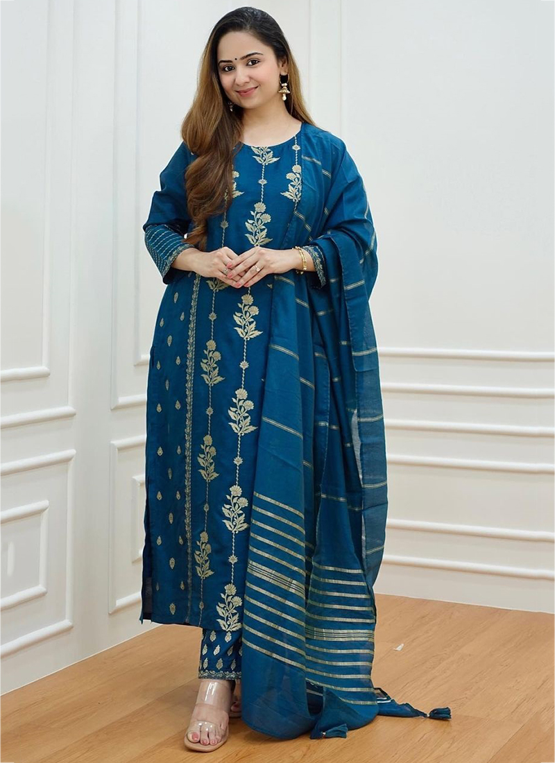 Buy Party Wear Blue Digital Printed Rayon Readymade Kurti With Pant And ...