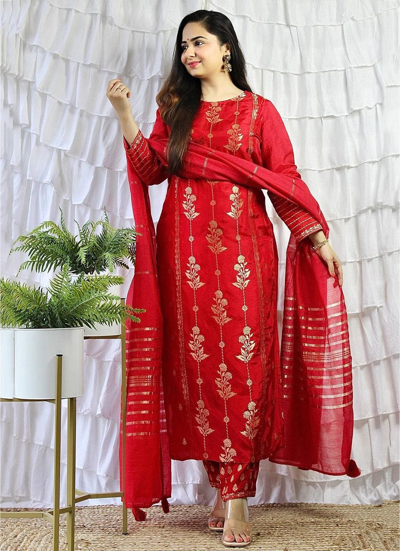 Buy Party Wear Red Digital Printed Rayon Readymade Kurti With Pant And ...