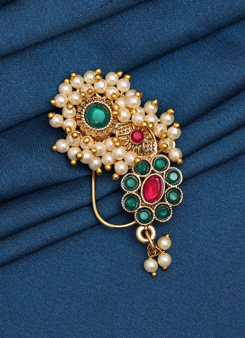 Maroon Green Maharashtrian Style Nose Pin Catalog
