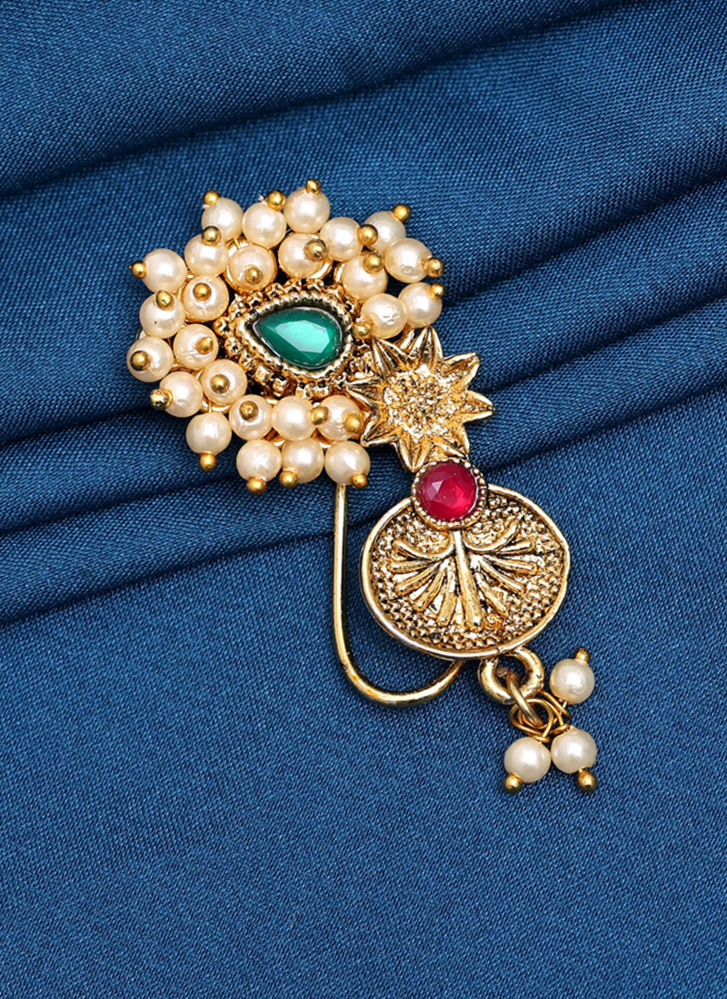 Maroon Green Maharashtrian Style Nose Pin Catalog