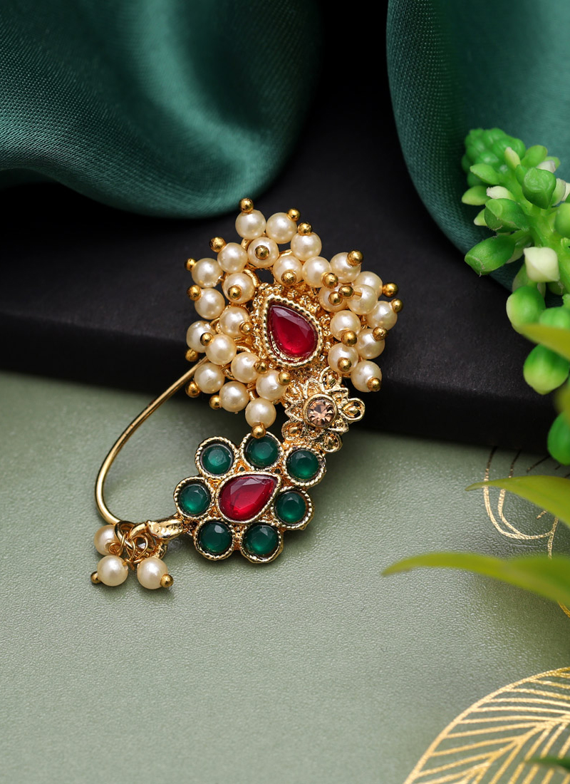 Buy Vintage Maroon Green Maharashtrian Style Nose Pin Online From Surat ...