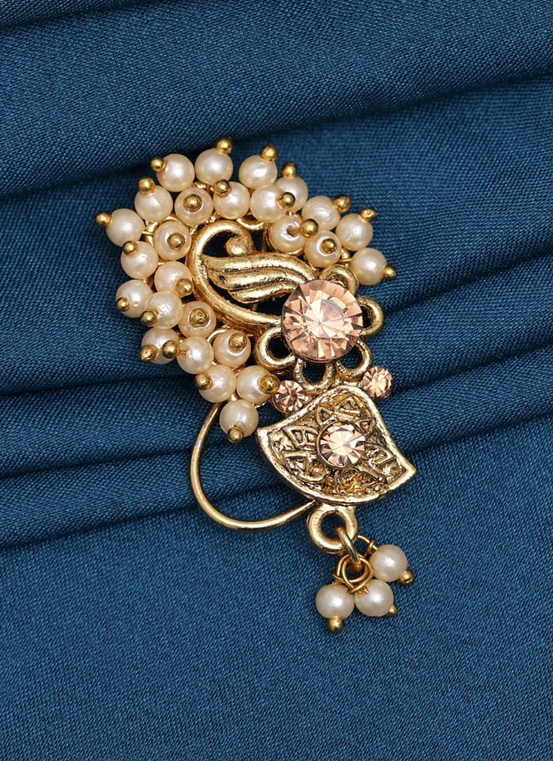 Maroon Green Maharashtrian Style Pearl Nose Pin Catalog