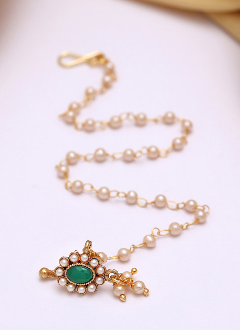 Green Stone Real Pearl Nose Nath Catalog