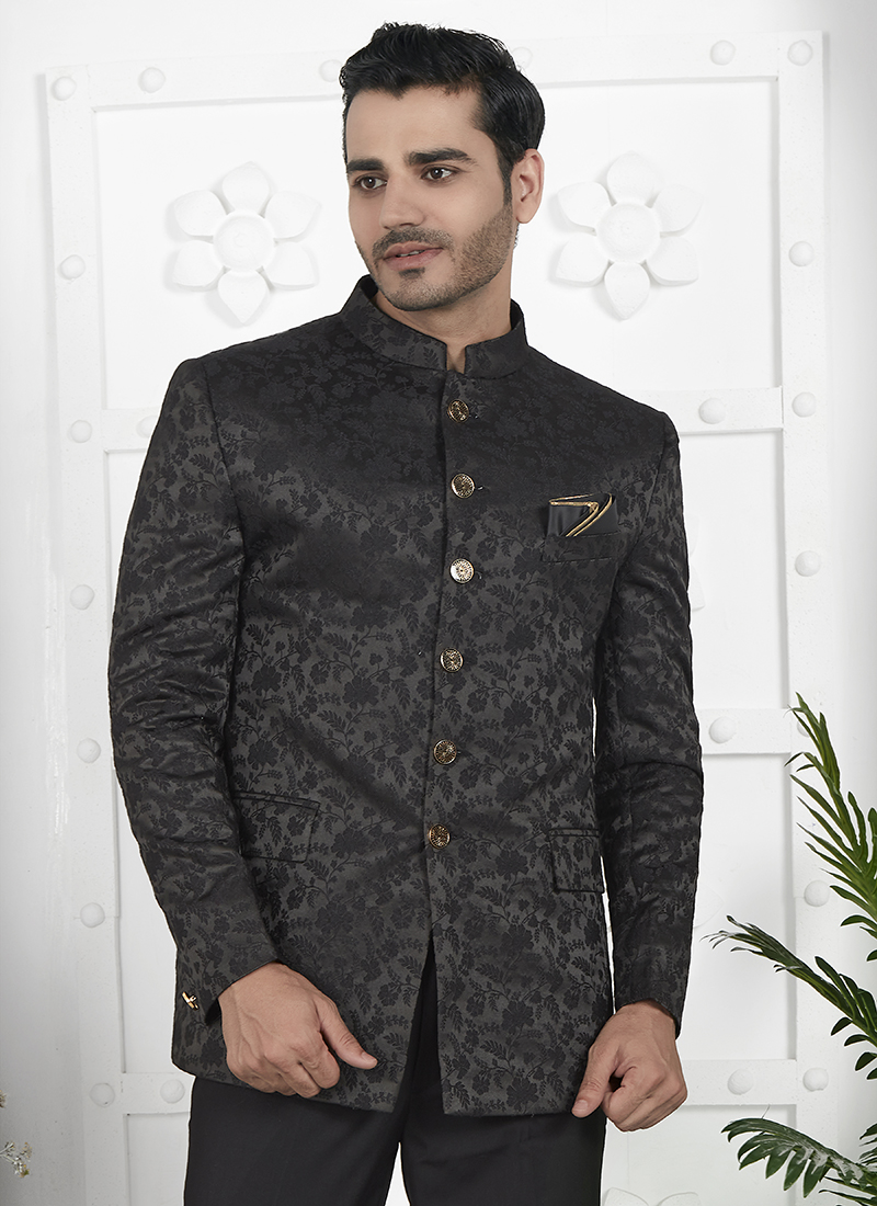 Buy Party Wear Black Pattern Pc Work Imported Jaquard Silk Readymade ...