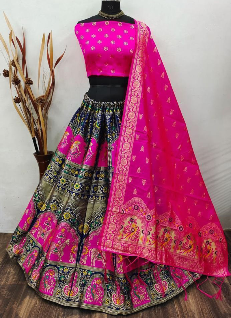 Buy Rani Pink Heavy Brocade Embroidery Work Festival Wear Lehenga Choli ...