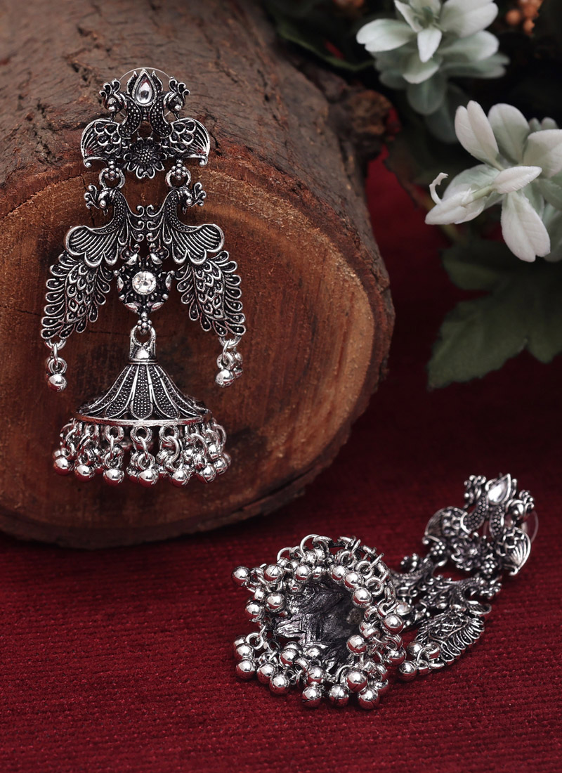 Buy Silver Traditional Wear Oxidised Jhumka Set Online From Surat ...