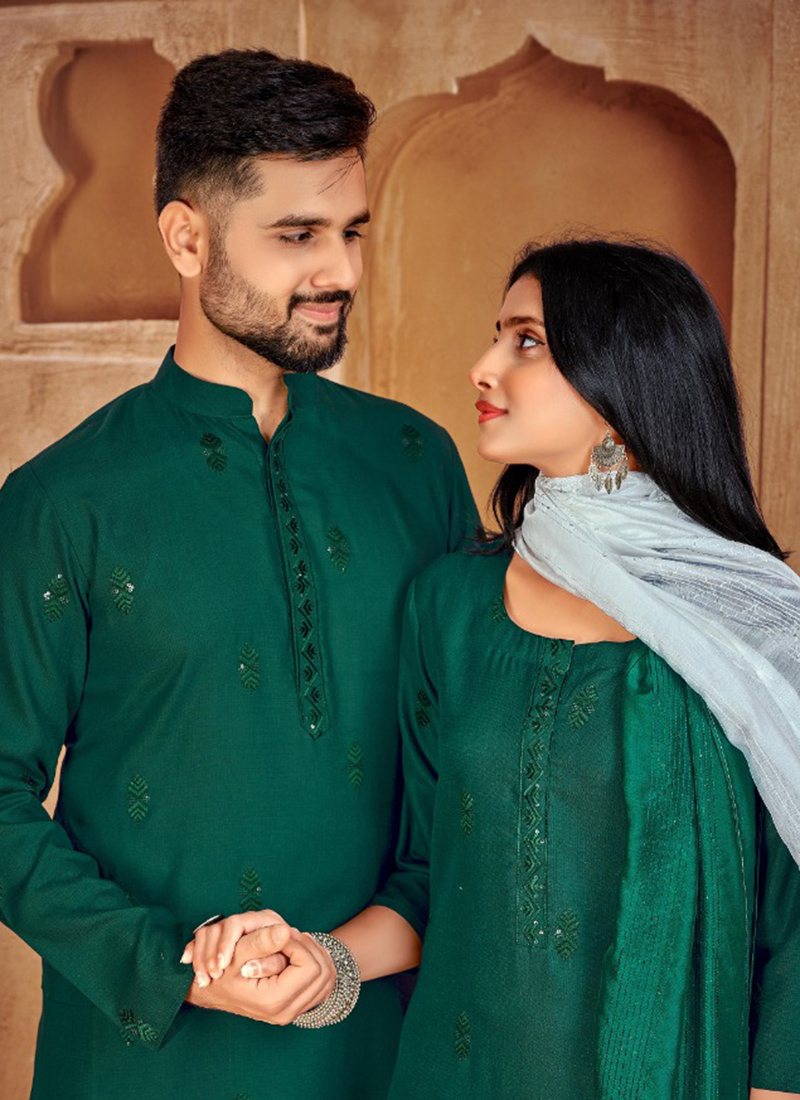 Buy Green Pure Cotton Embroidery Work Traditional Wear Readymade Combo ...