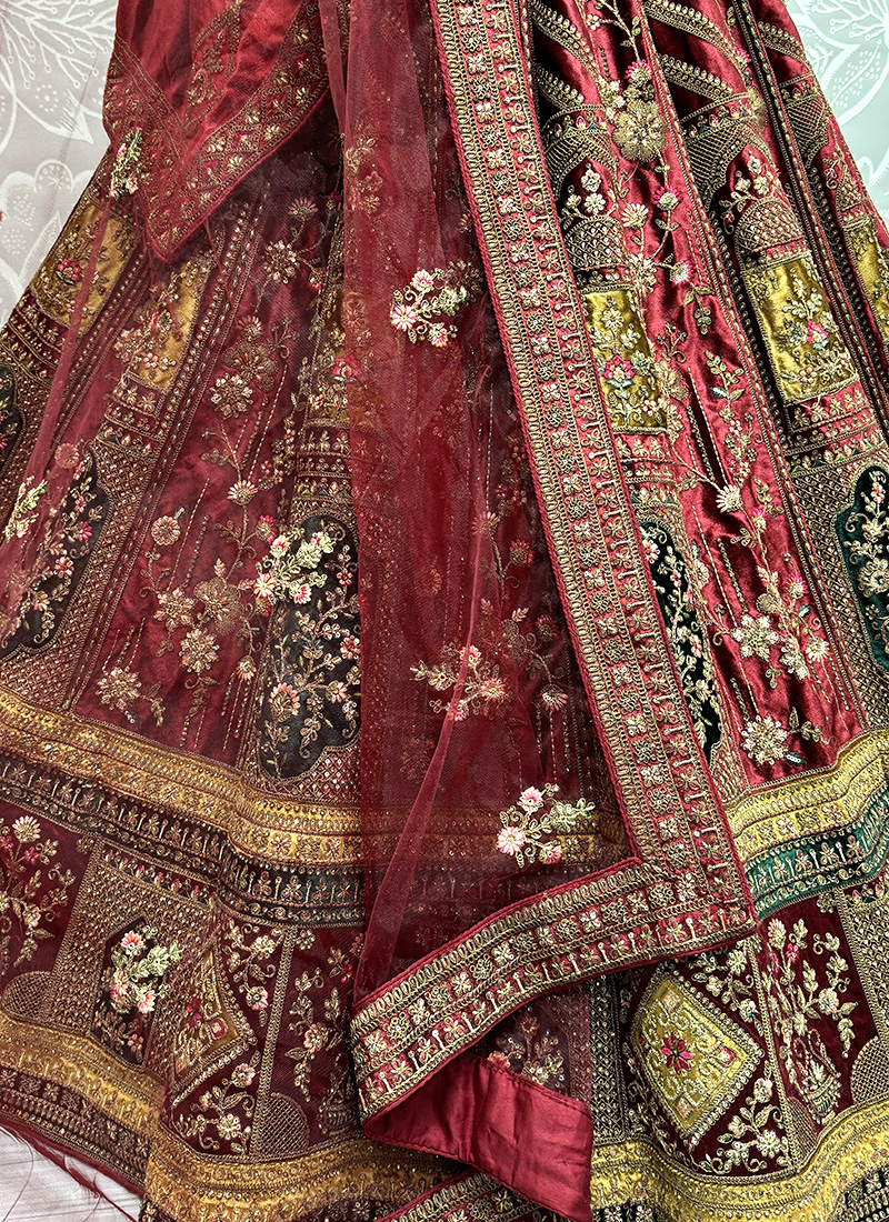 Buy Maroon Velvet Dori Work Wedding Wear Lehenga Choli Online From ...