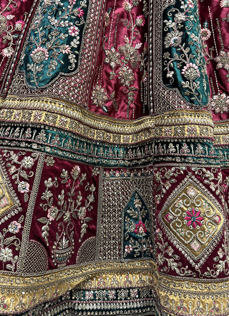Buy Maroon Velvet Dori Work Wedding Wear Lehenga Choli Online From ...