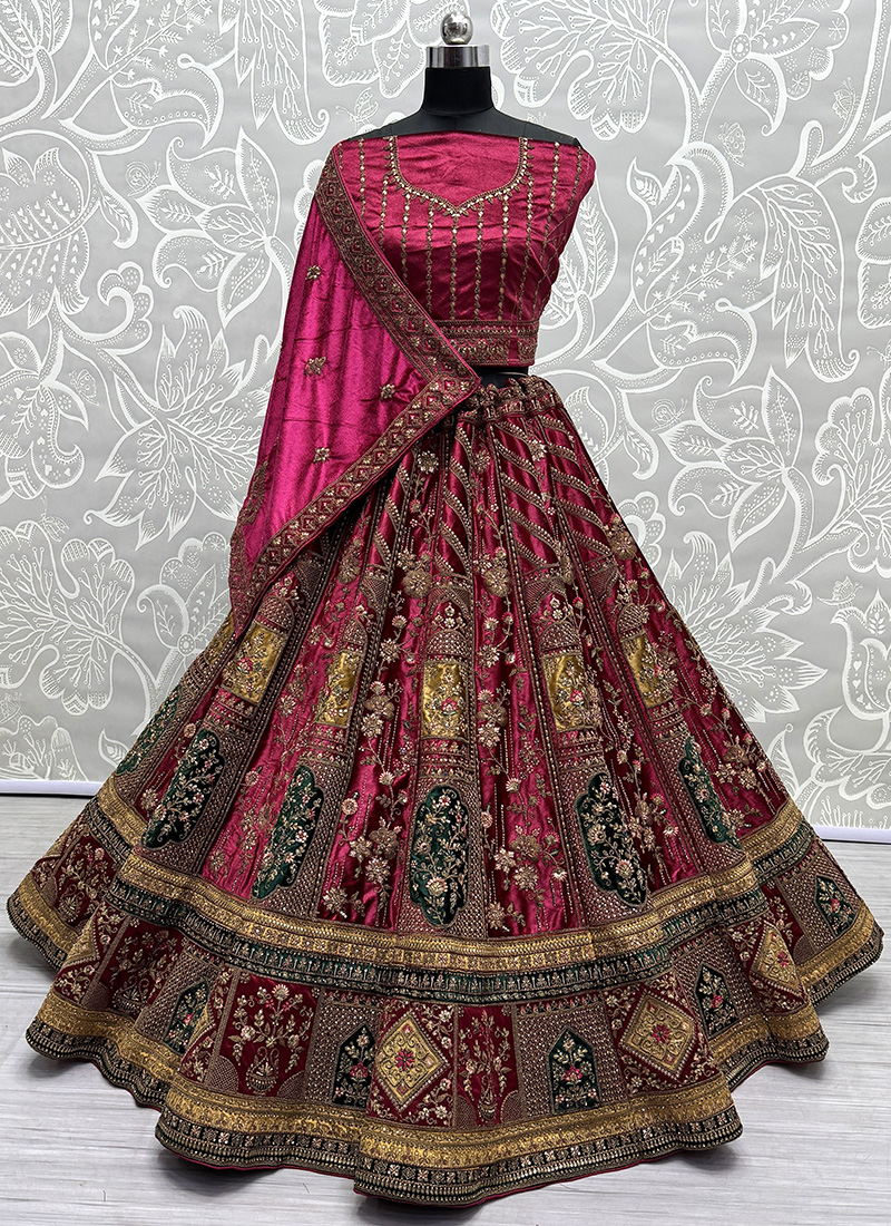 Buy Rasberry Velvet Dori Work Wedding Wear Lehenga Choli Online From ...