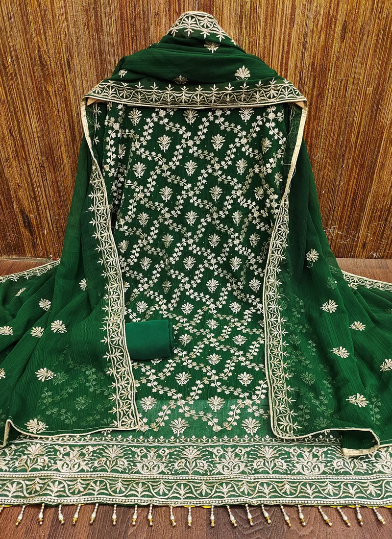 Buy Green Zomato Silk Zari Work Traditional Wear Dress Material Online ...