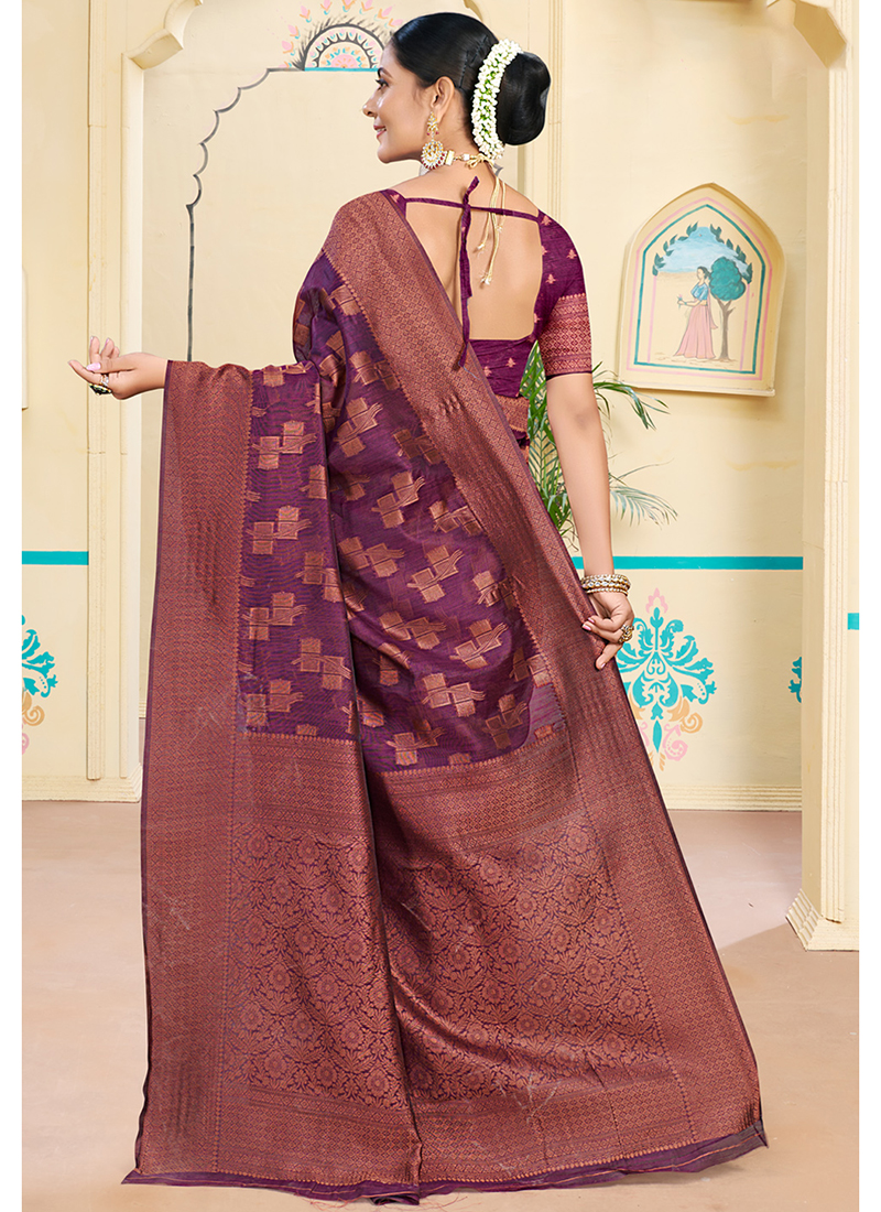 Buy Wine Cotton Weaving Traditional Wear Saree Online From Surat ...
