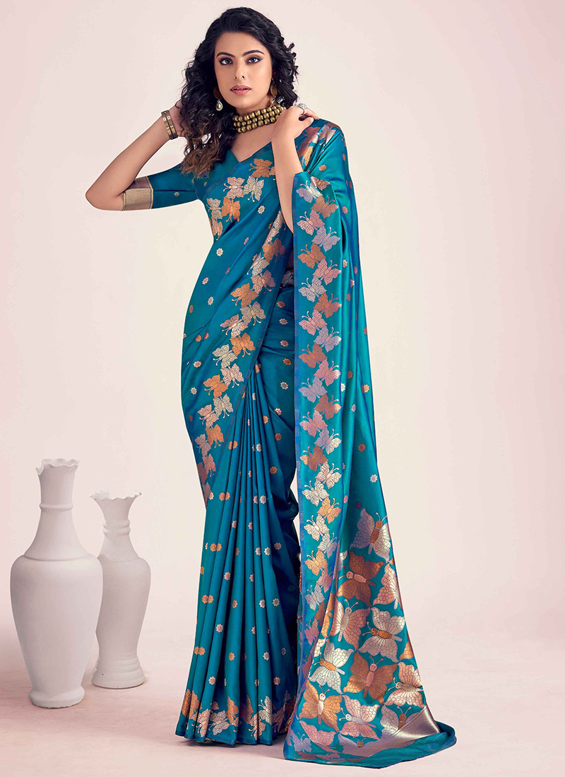 Buy Morpeach Banarasi Silk Weaving Party Wear Saree Online From Surat ...