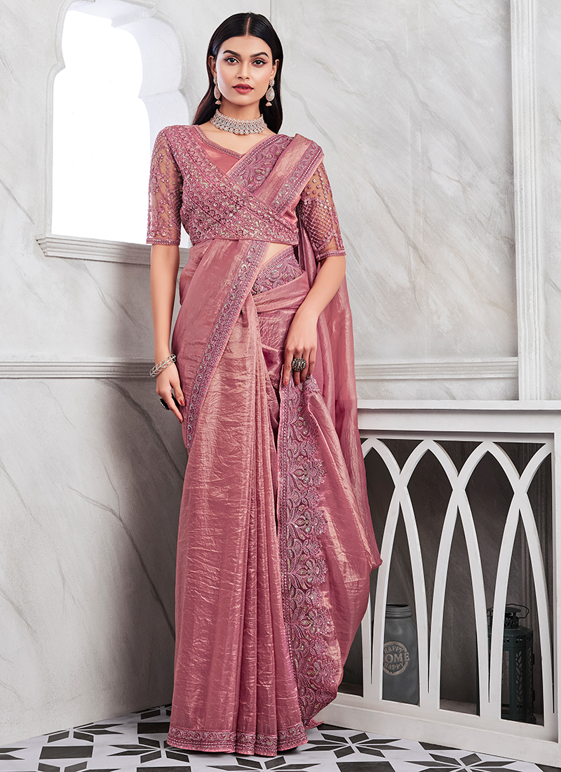 Buy Pink Sim-sim Silk Embroidery Work Party Wear Saree Online From ...
