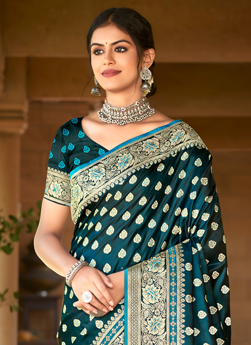 Buy Morpeach Sattin Silk Weaving Wedding Wear Saree Online From Surat ...
