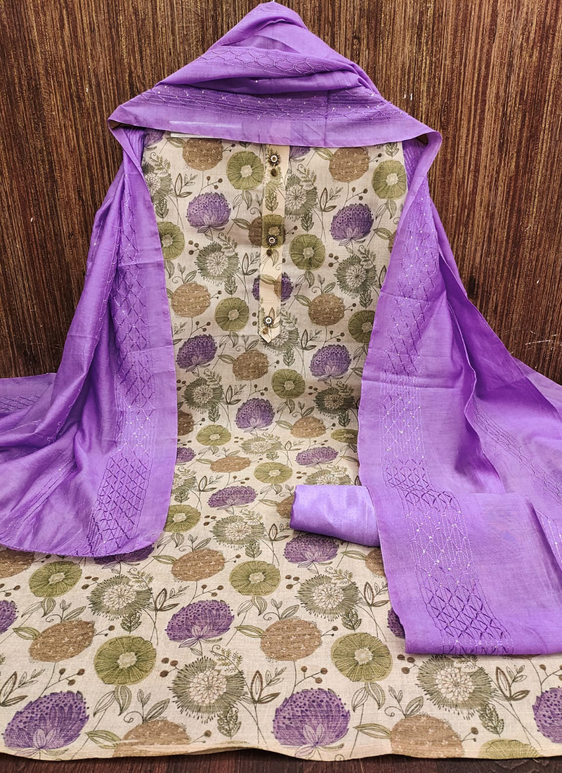 Buy Violet Erode Silk Chanderi Croset Work Wedding Wear Dress Material ...