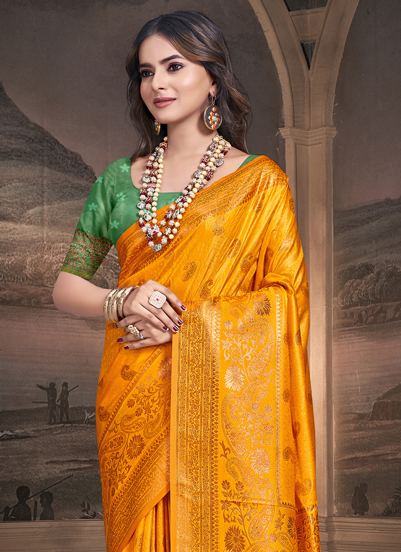 Buy Mustard Silk Weaving Traditional Wear Saree Online From Surat ...