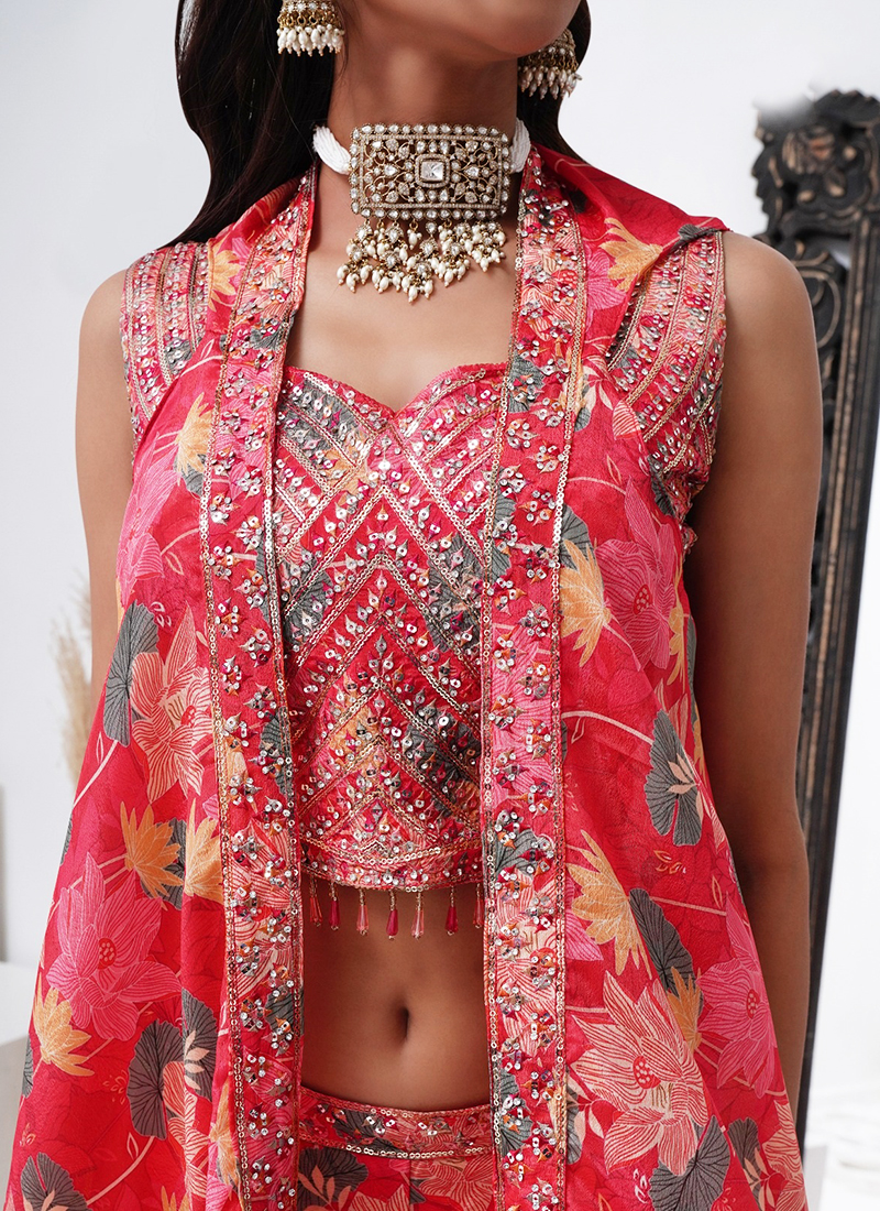 Buy Pink Crepe Hand Work Party Wear Readymade Indo Western Online From ...