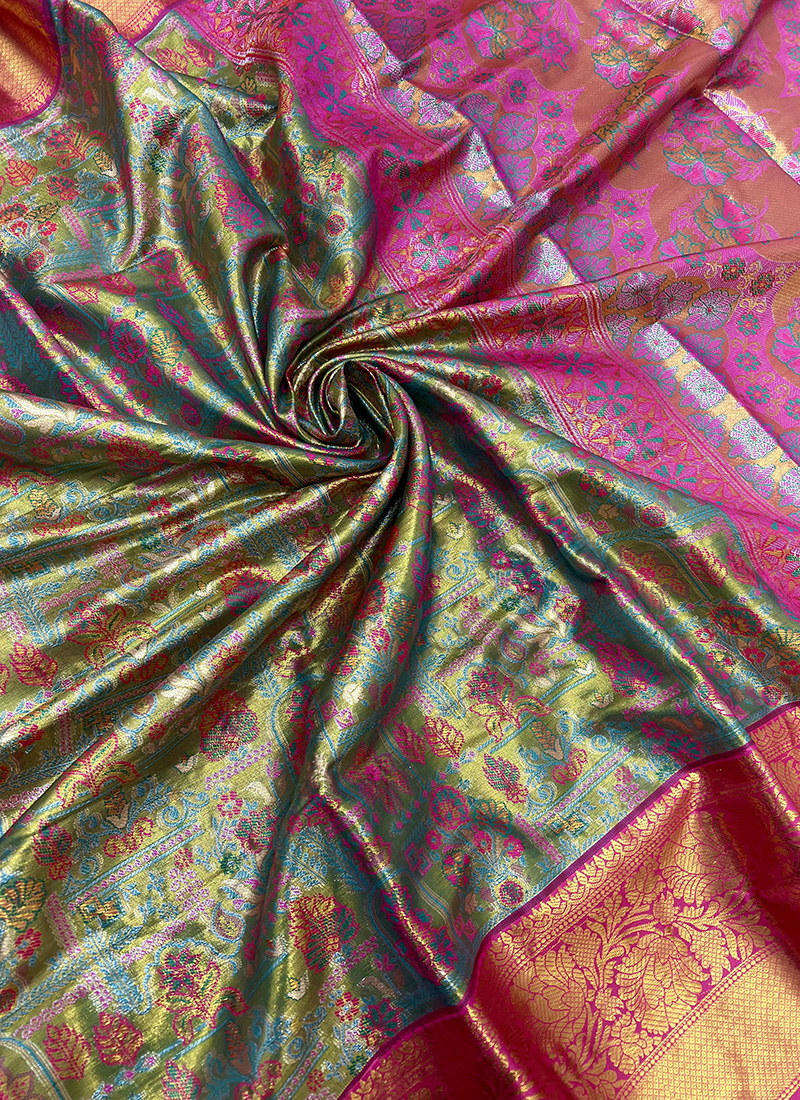 Buy Multi Color Kanchipuram Silk Weaving Work Wedding Wear Saree Online ...