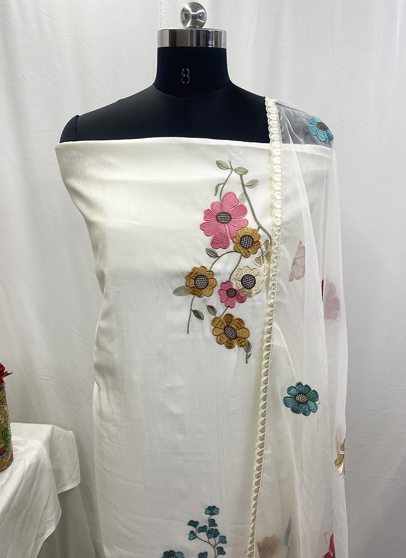 Buy White Modal Thread Work Office Wear Dress Material Online From ...