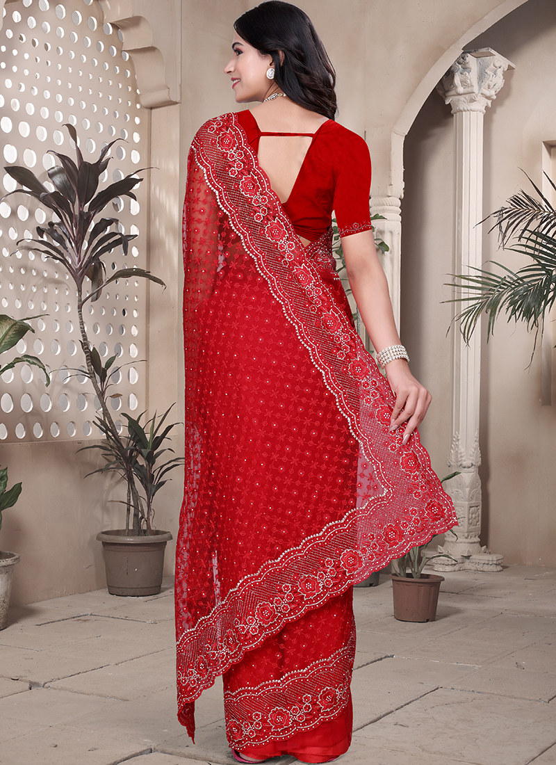 Buy Red Net Thread Work Festival Wear Saree Online From Surat Wholesale ...