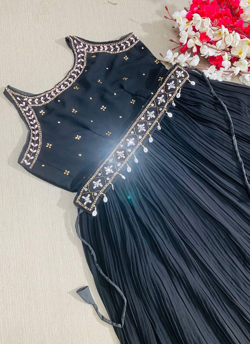Buy Black Faux Georgette Stone Work Casual Wear Readymade Gown Online ...