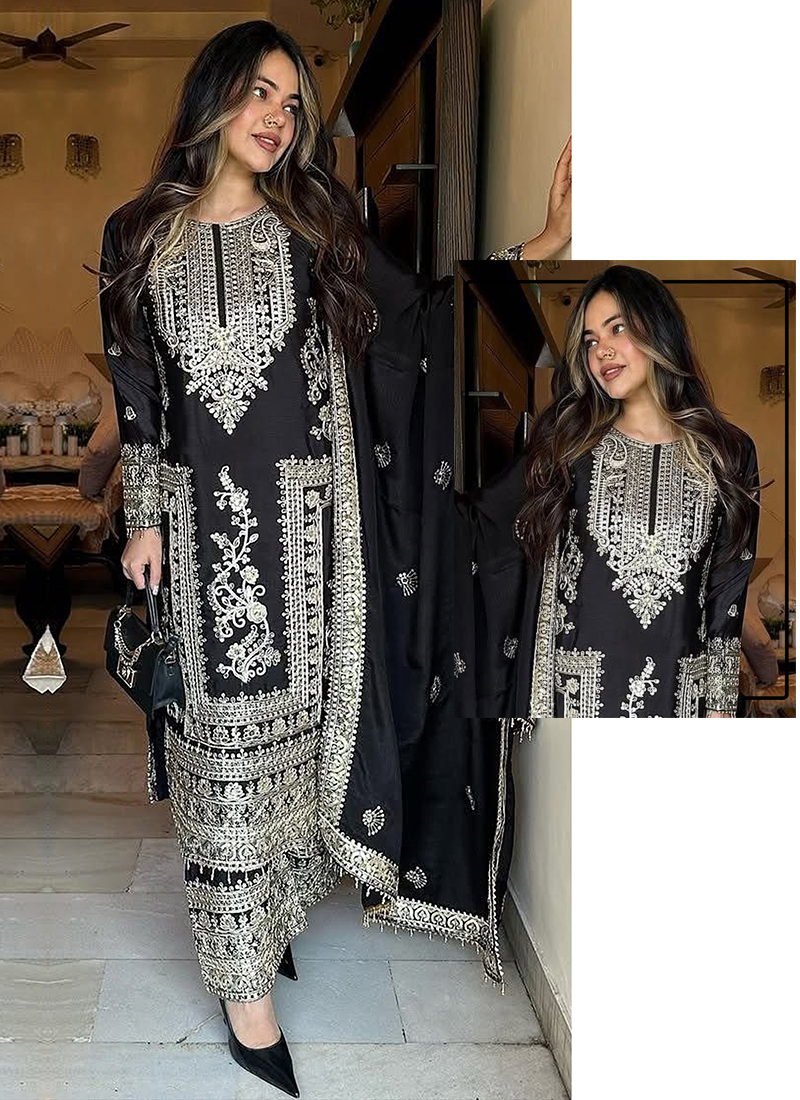 Buy Black Heavy Chinon Heavy Zari Work Festival Wear Readymade ...