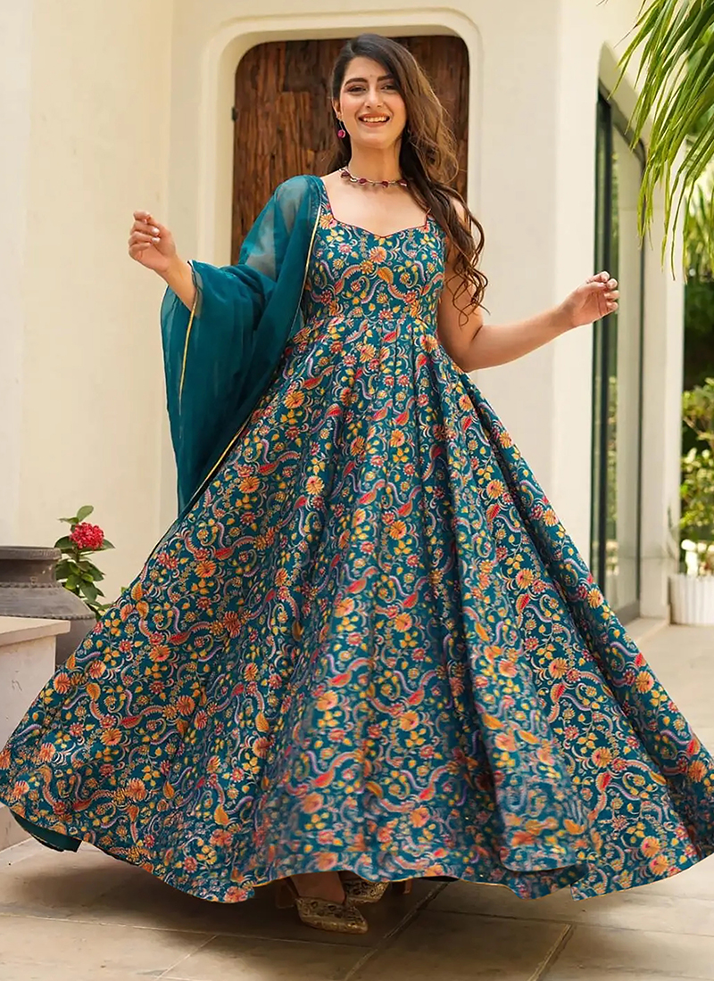 Silk Wholesale Readymade Gown With Dupatta 5 Pieces Catalog Catalog