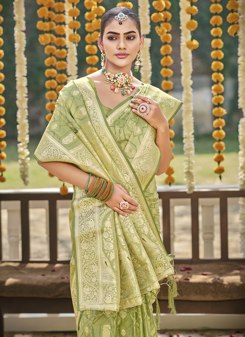 Buy Green Sattin Silk Weaving Ceremonial Wear Saree Online From Surat ...