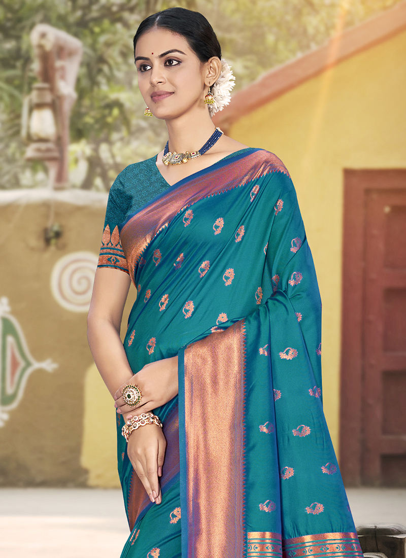 Buy Morpeach Silk Weaving Ceremonial Wear Saree Online From Surat ...