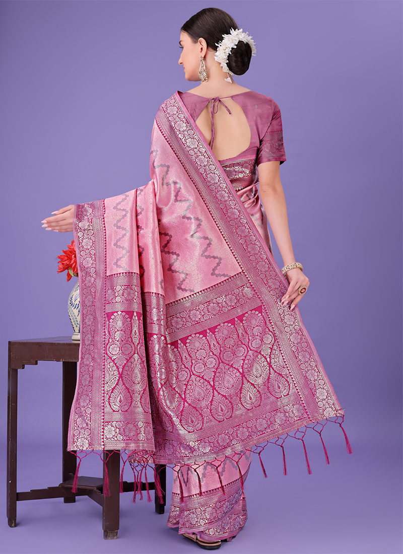 Buy Light Pink Lichi Silk Weaving Festival Wear Saree Online From Surat ...
