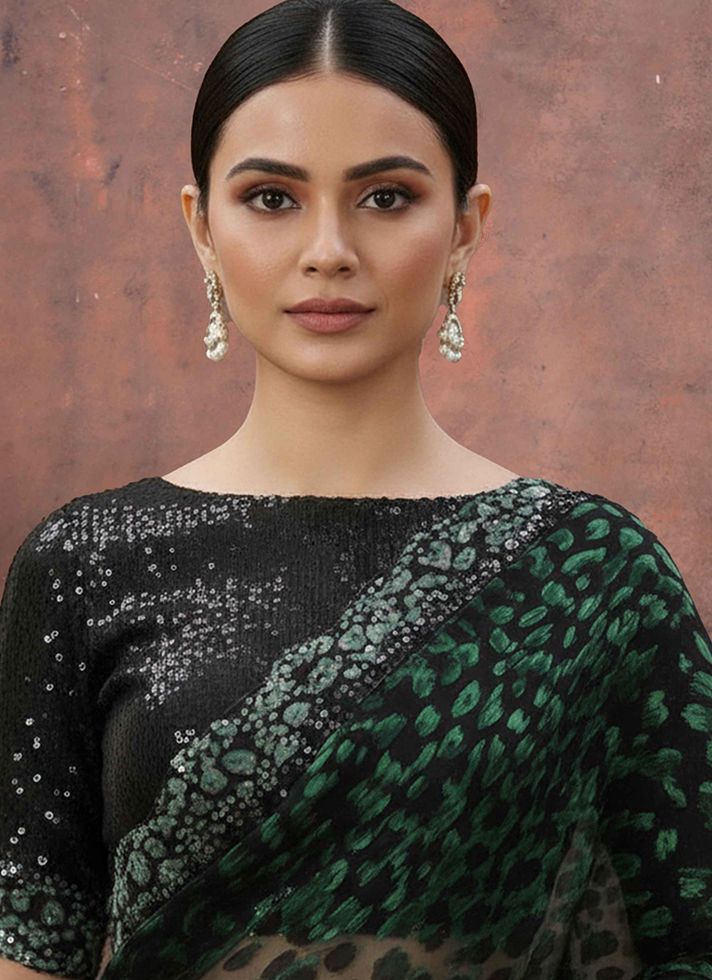 Buy Black Velvet Bead Work Wedding Wear Ready To Wear Saree Online From ...
