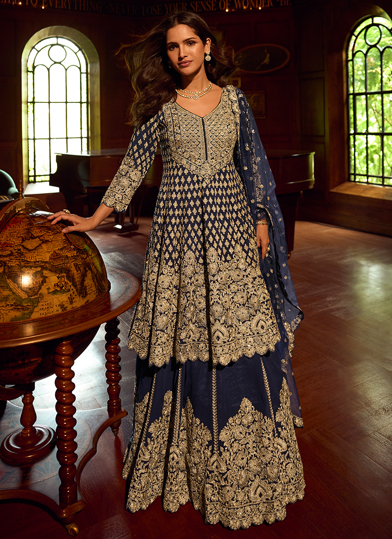 Georgette Wedding Wear Readymade Indowestern Suit 3 Pieces Catalog Catalog