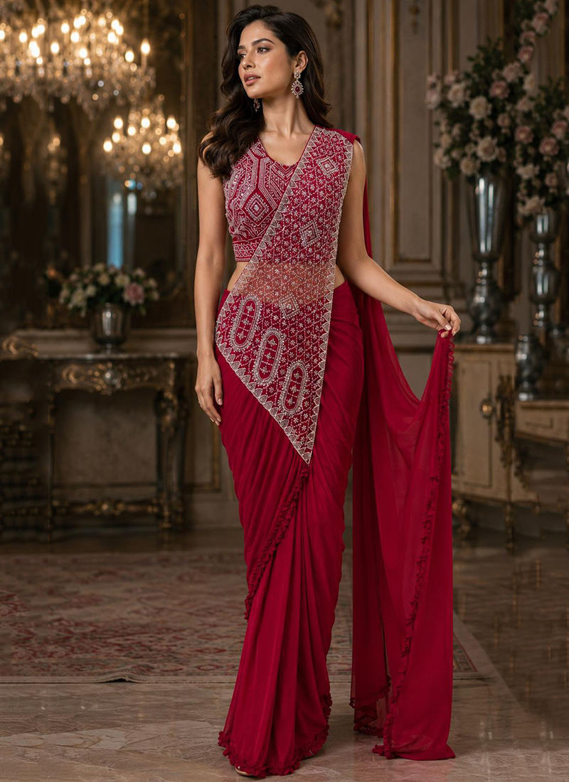 Lycra Festival Wear Readymade Saree 4 Pieces Catalog Catalog